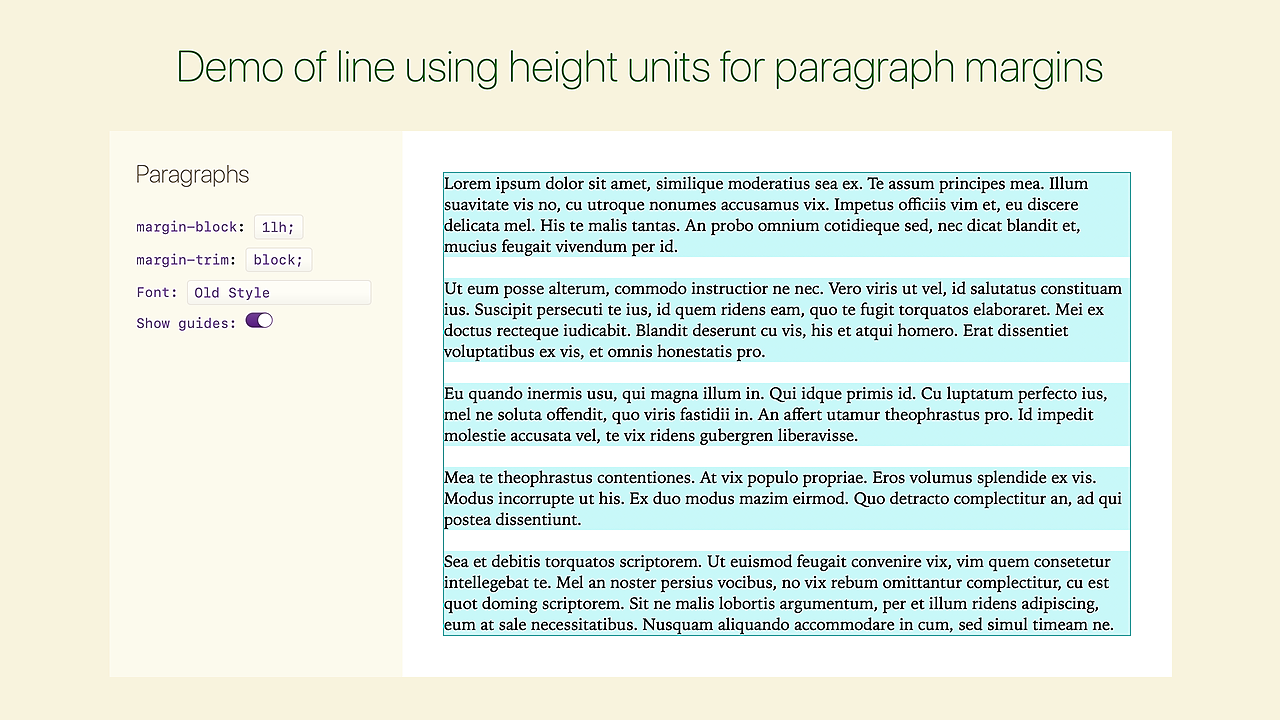 Demo of line using height units for paragraph margins