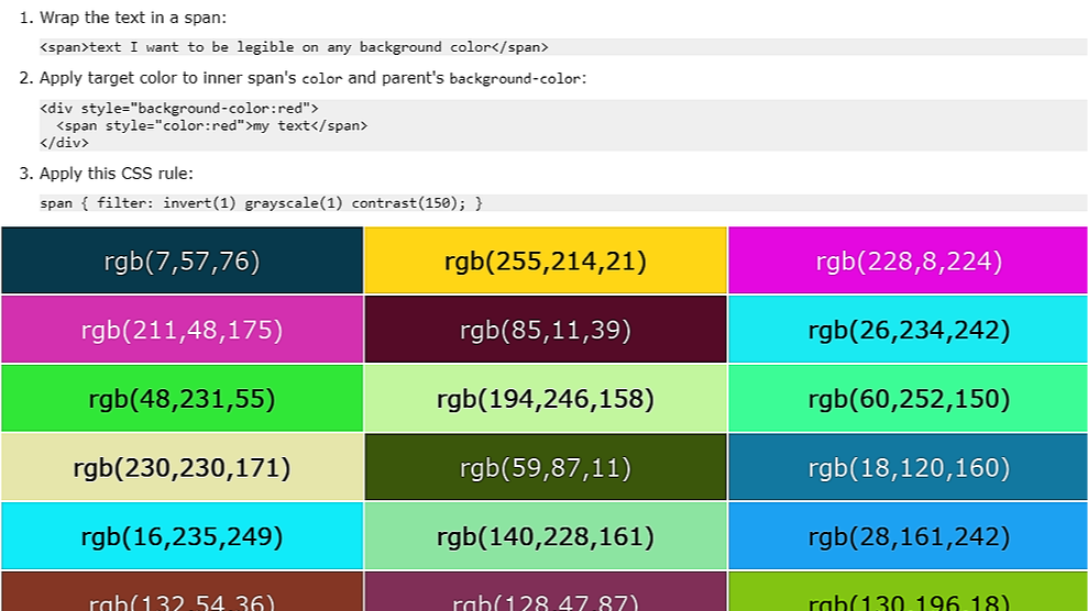 CSS technique - Use a filter to make text readable on unknown background color