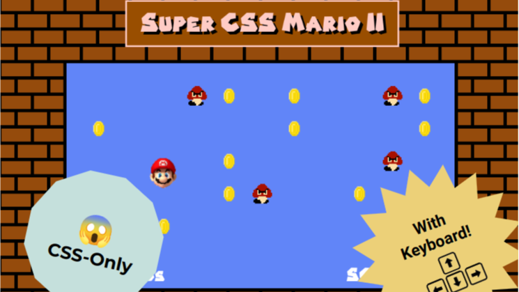 Super CSS Mario II (CSS-only keyboard game!)