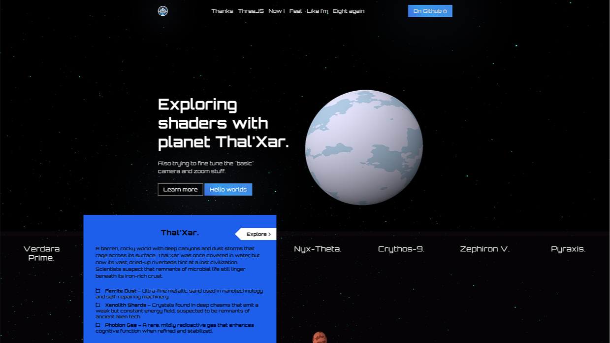 ThreeJS shader space scene hero