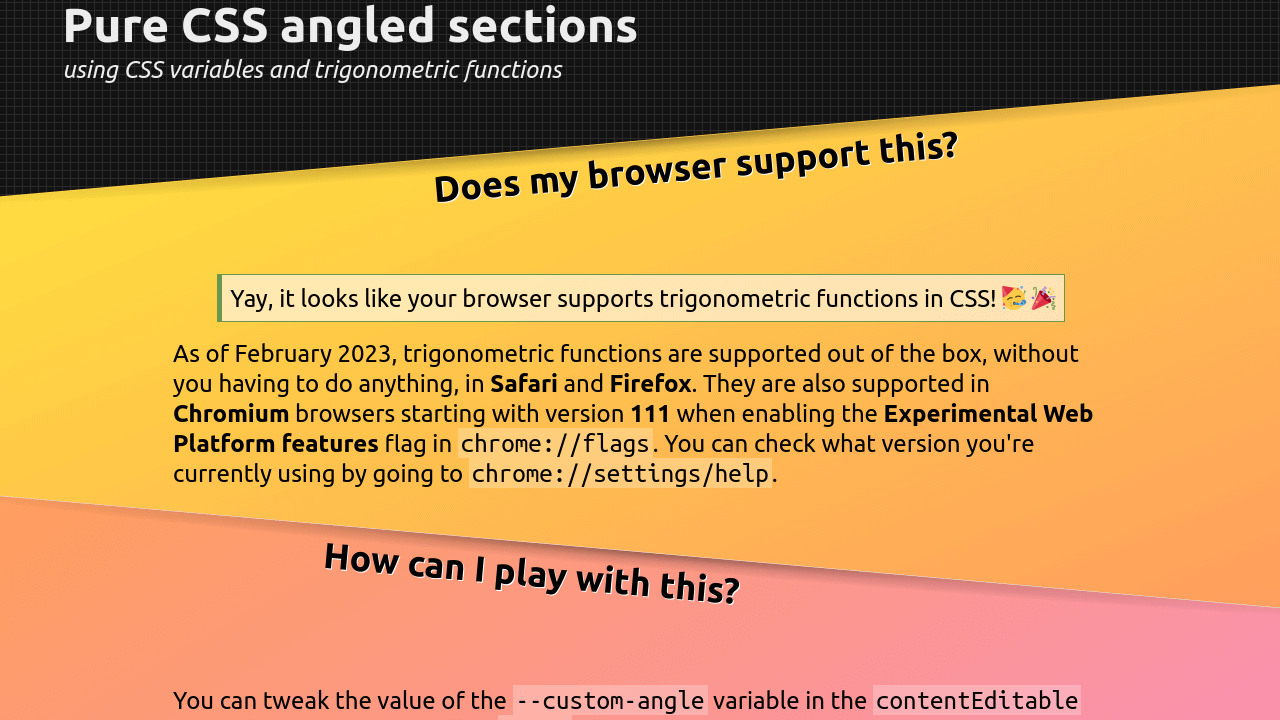 Pure CSS angled sections