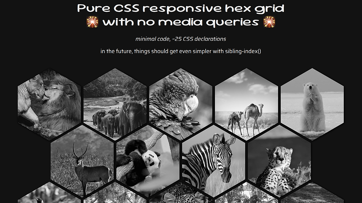 Pure CSS responsive hex grid, no breakpoints!