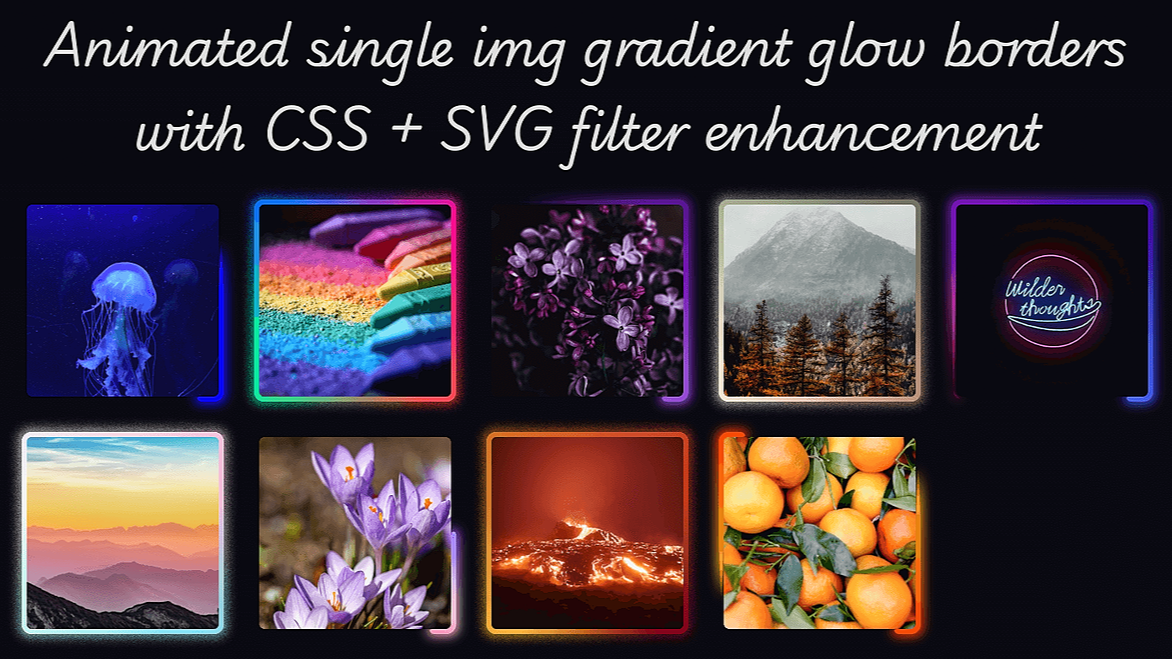 Animate single img gradient glow border with CSS + SVG filter enhancement