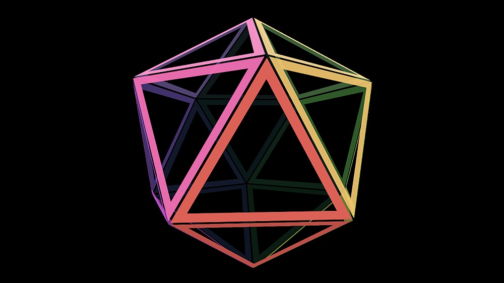 Pure CSS rainbow icosahedron (animates custom property)