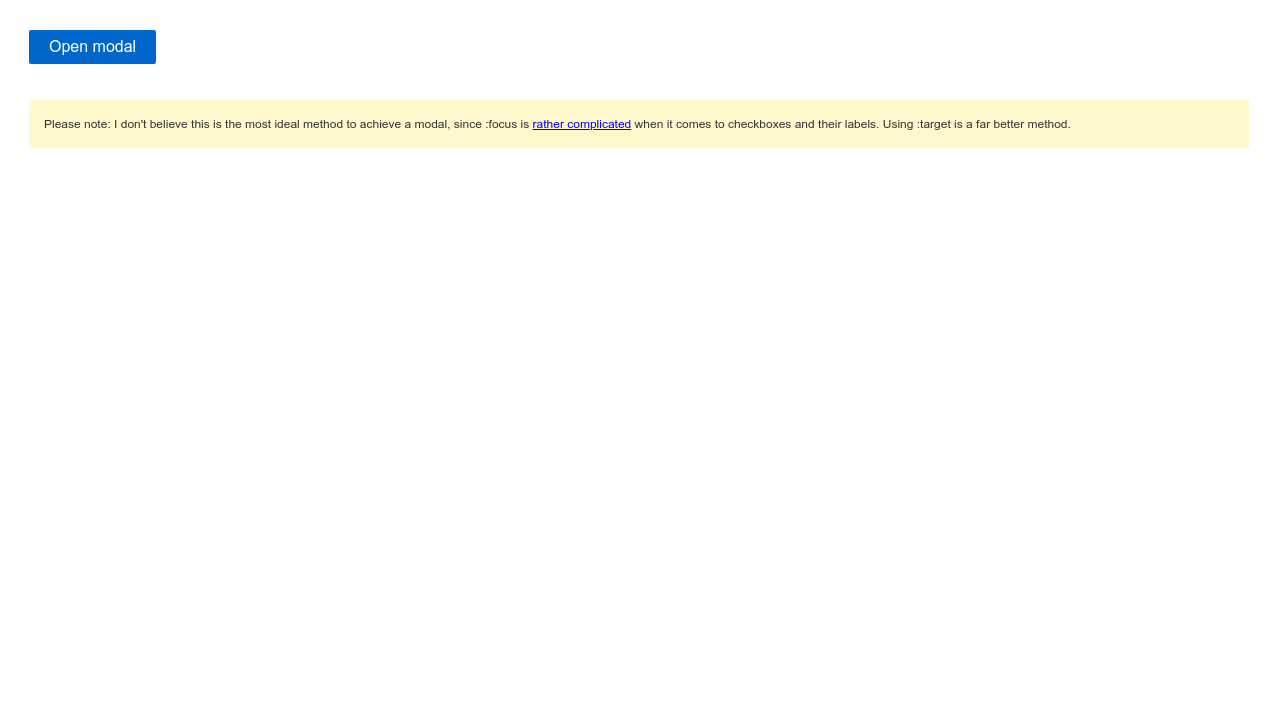 Pure Css Modal Or Dialog Without Javascript Checkbox Edition