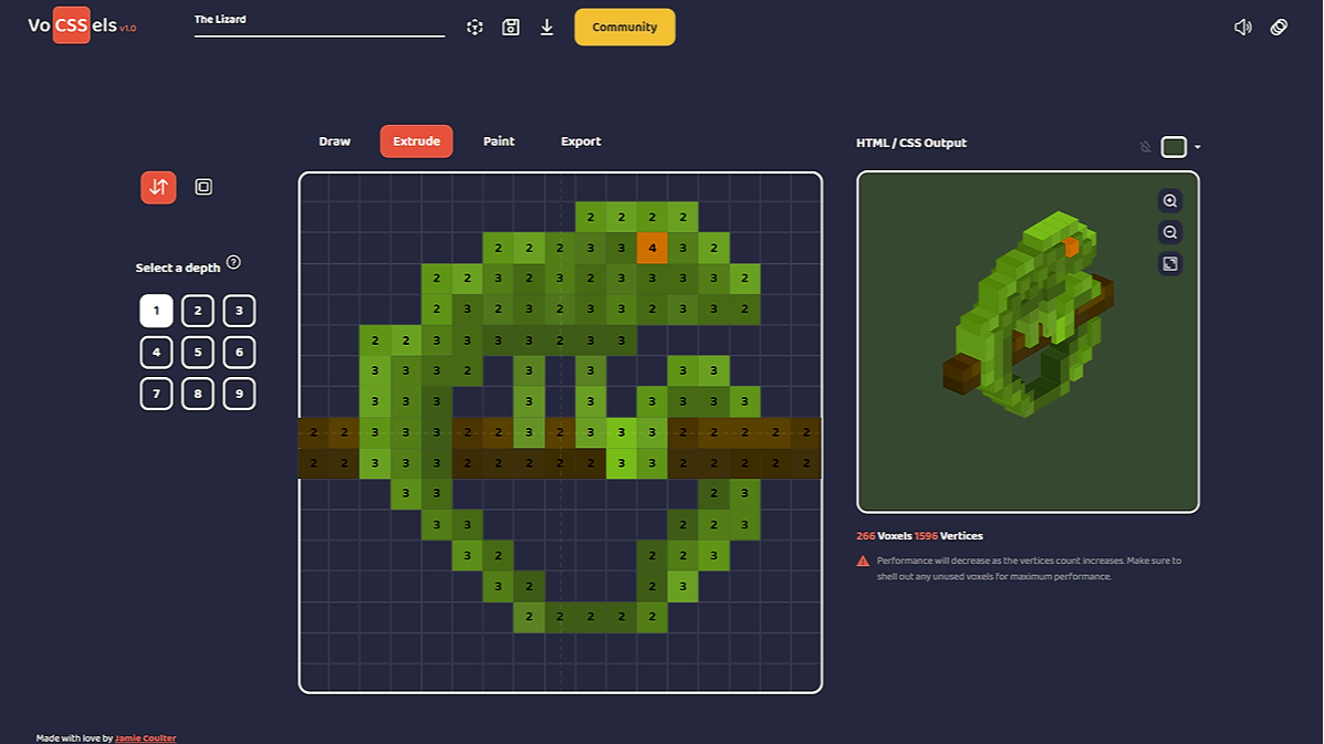 VoCSSels - Easily create 3D CSS & HTML Voxel Models