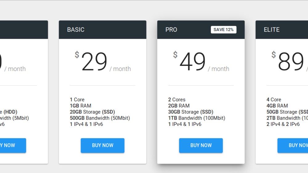Material Design Pricing Tables (flexbox)