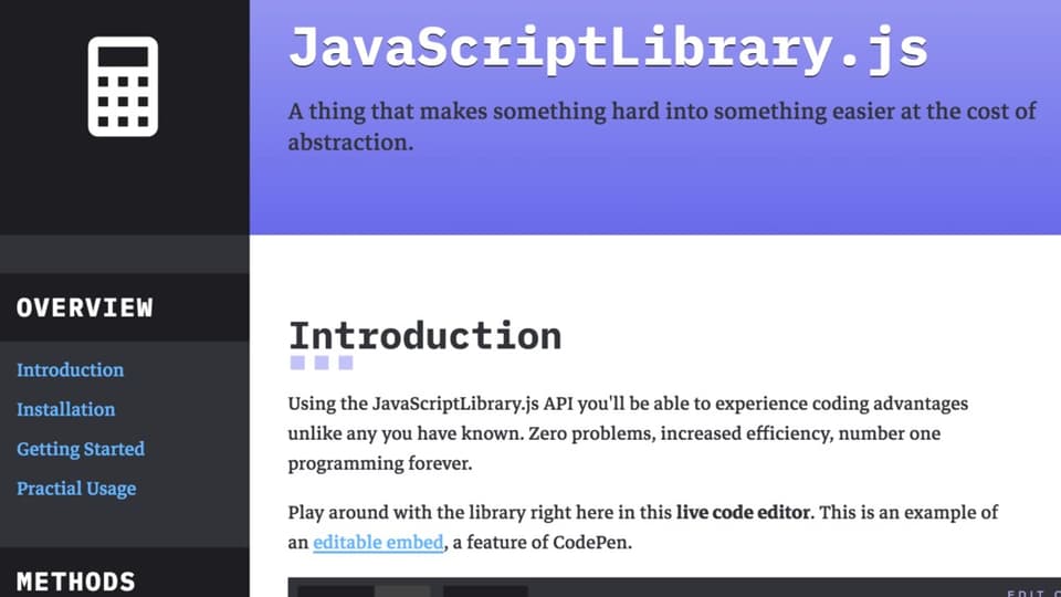 Template For A Javascript Library Homepage