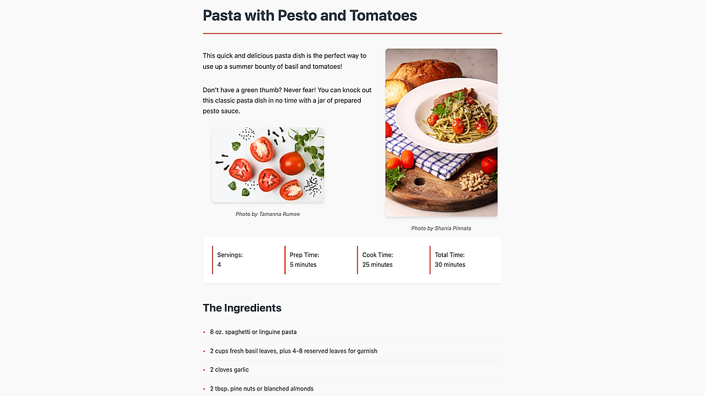 CodePen Challenge: Recipe Layout