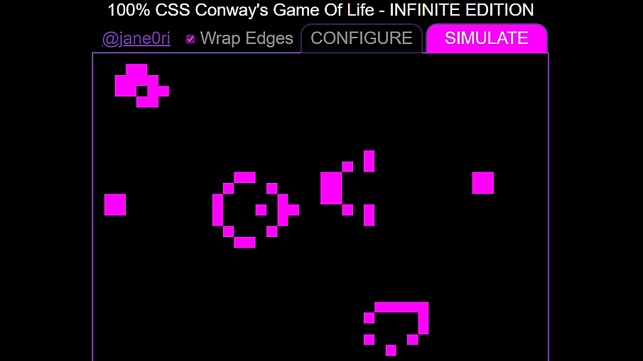 100% CSS - INFINITE EDITION - Conway's Game of Life // 42x42, infinite generations